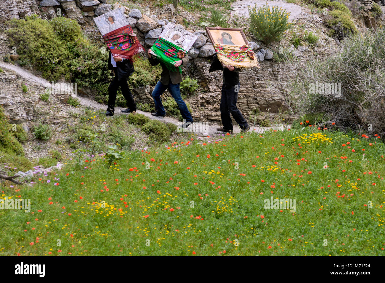 Greece, Olympos, Karpathos island, procession of Easter Tuesday, The ...
