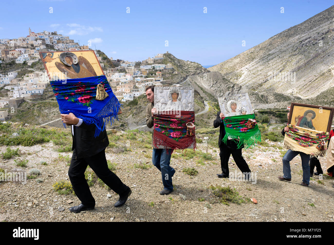 Greece, Aegean Islands Olympos, Karpathos island, procession of Easter ...