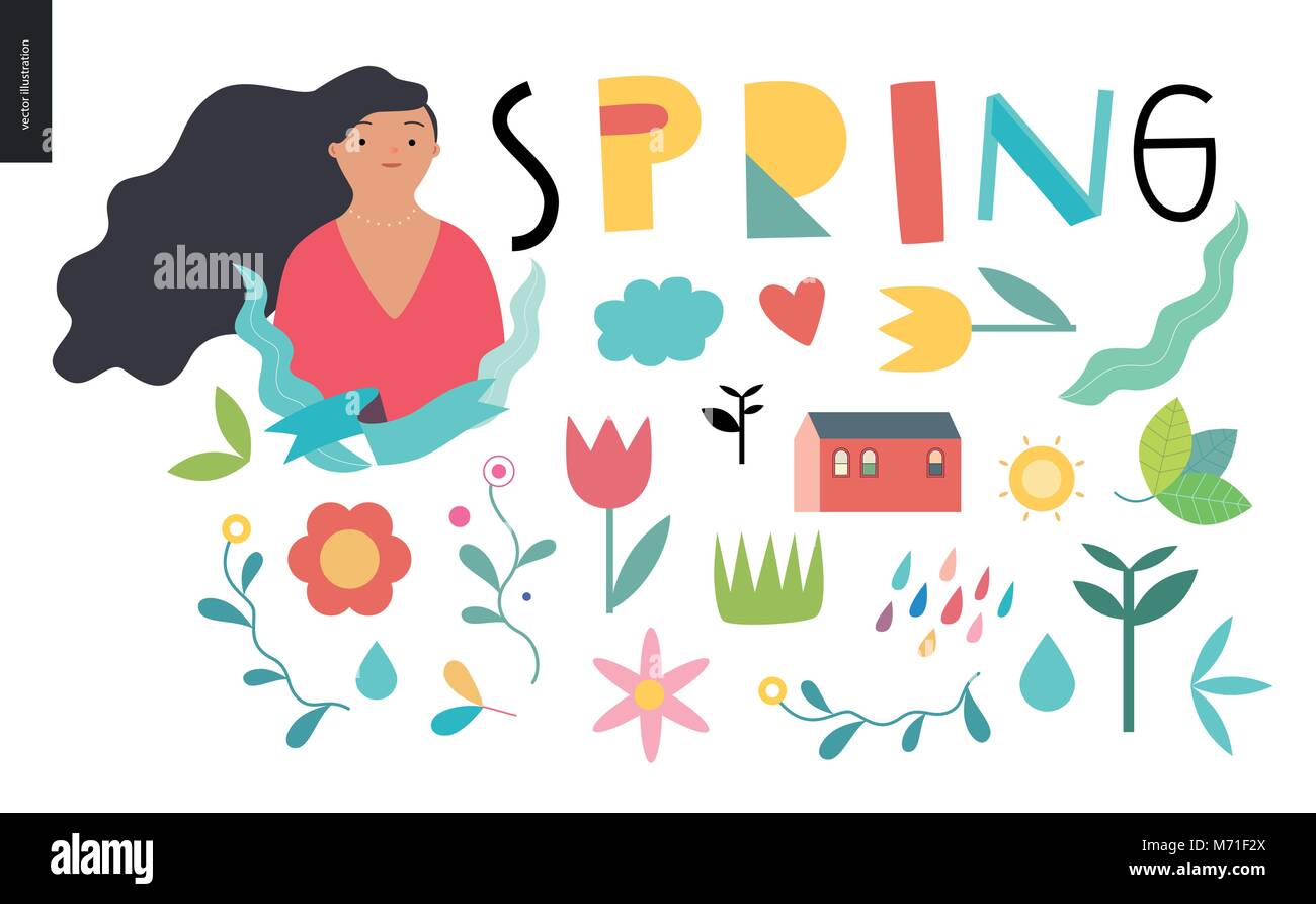 Spring lettering and elements - set of seasonal elements Stock Vector ...