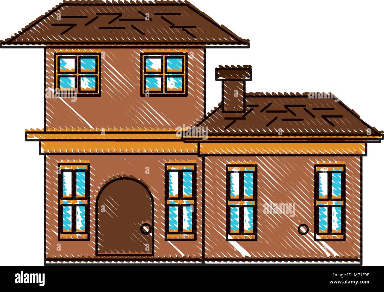 Two floors house icon over white background, colorful design. vector ...