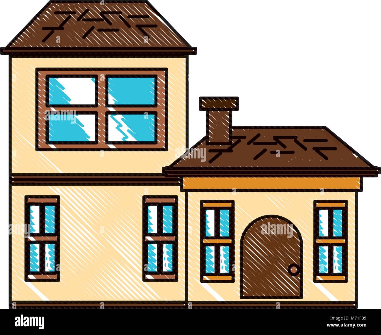 Two floors house icon over white background, colorful design. vector ...