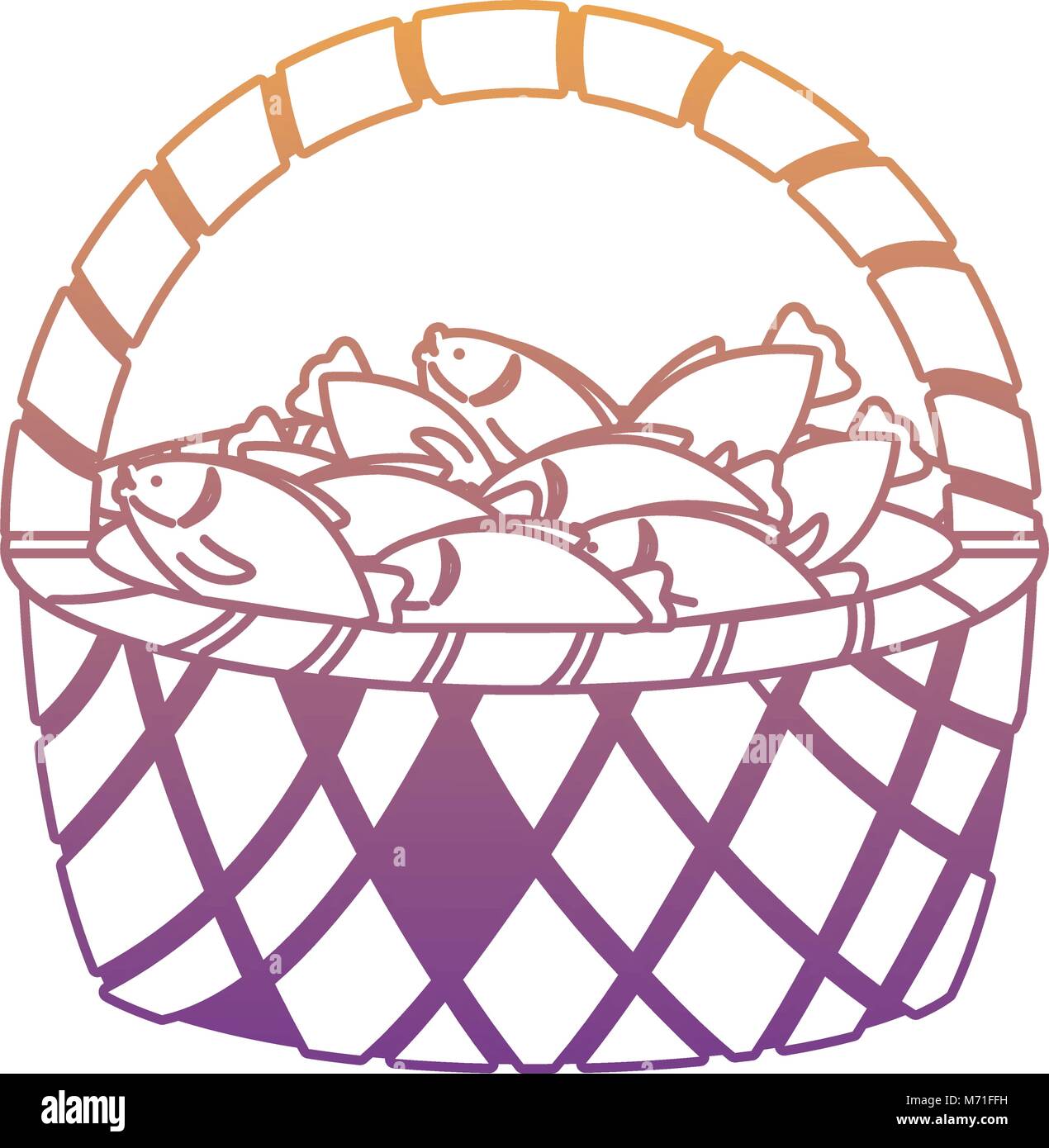 Basket with fish over white background, colorful design vector ...