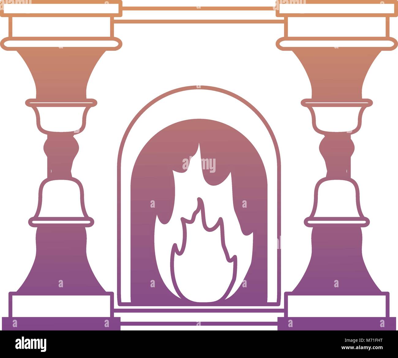 Home fireplace with fire over white background, colorful design. vector ...