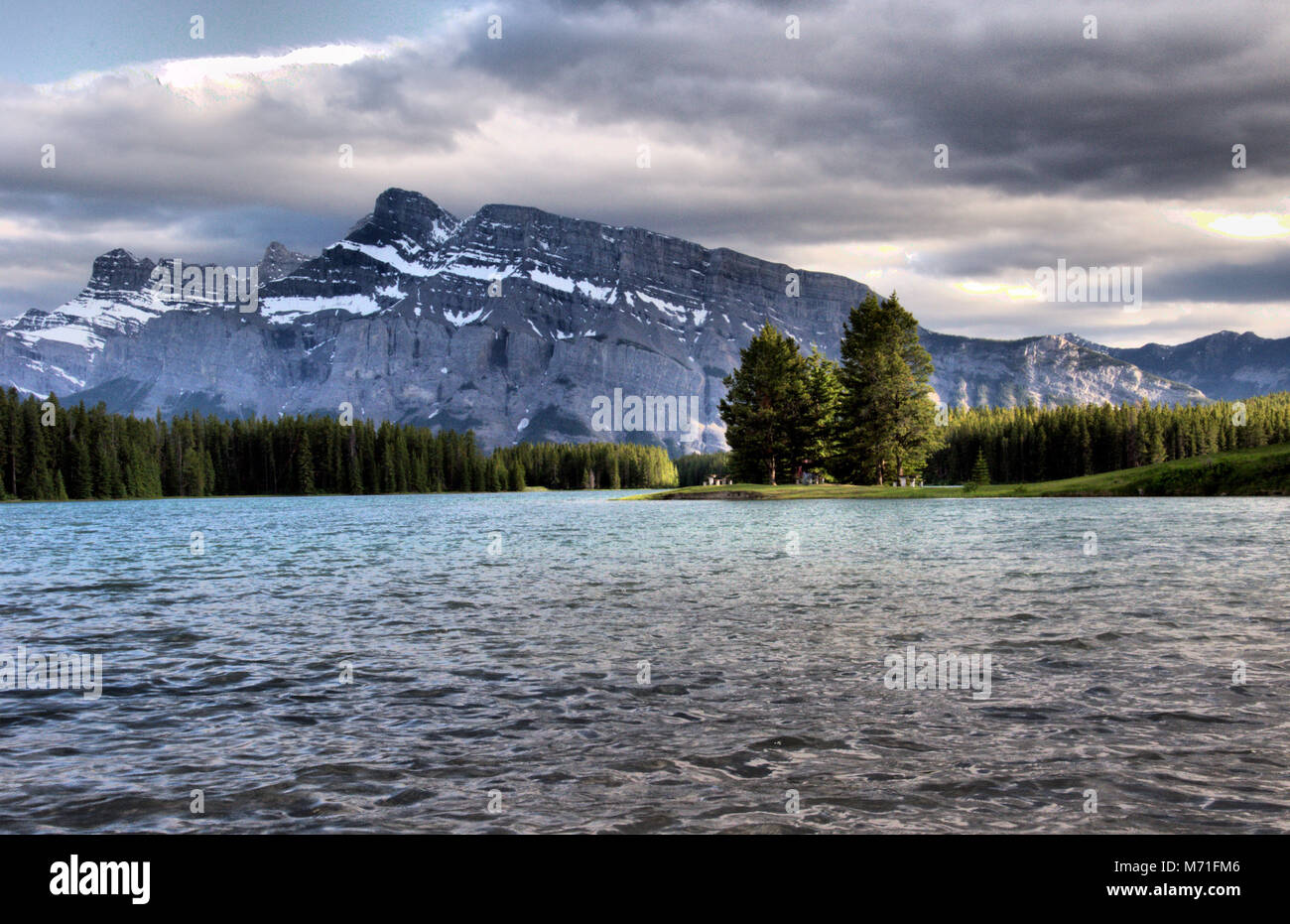Two Jack Lake and Mount Rundle in Banff National Park, Alberta Stock ...
