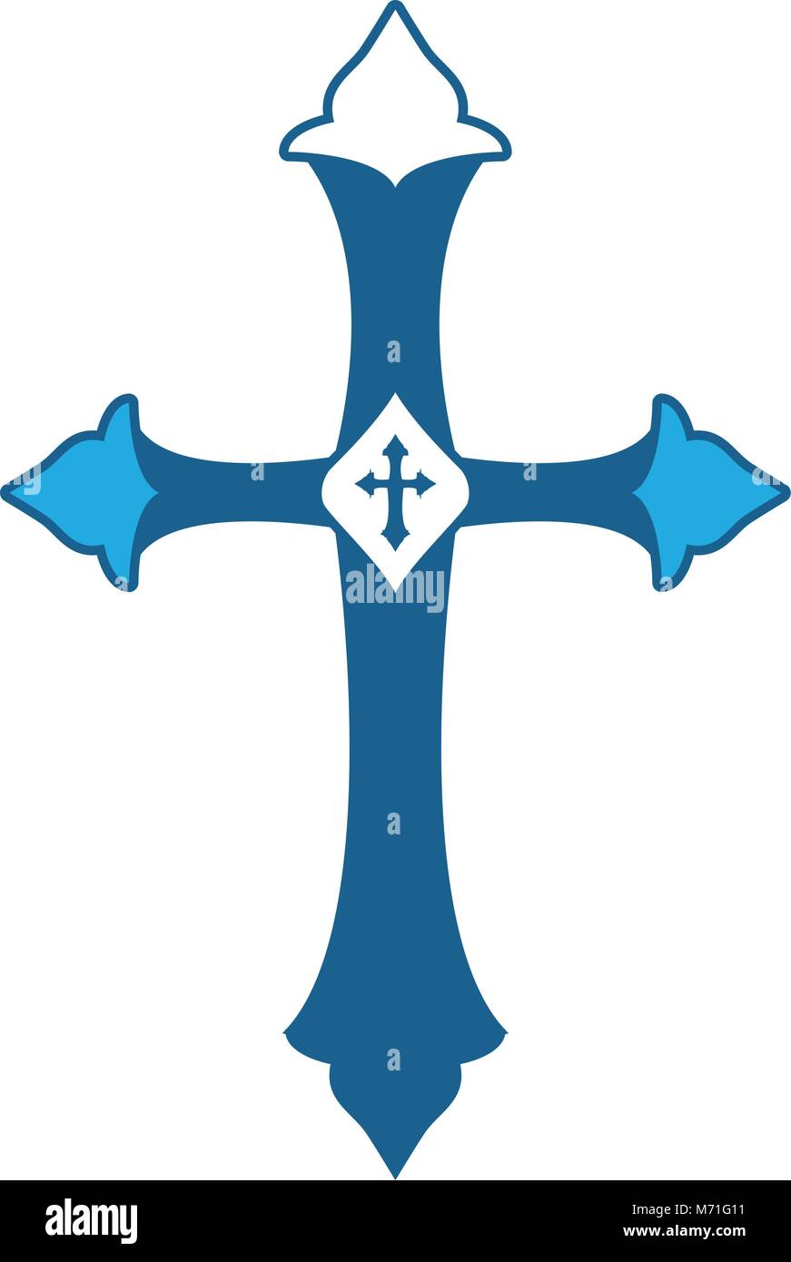 Religious Cross icon over white background, blue shading design. vector ...