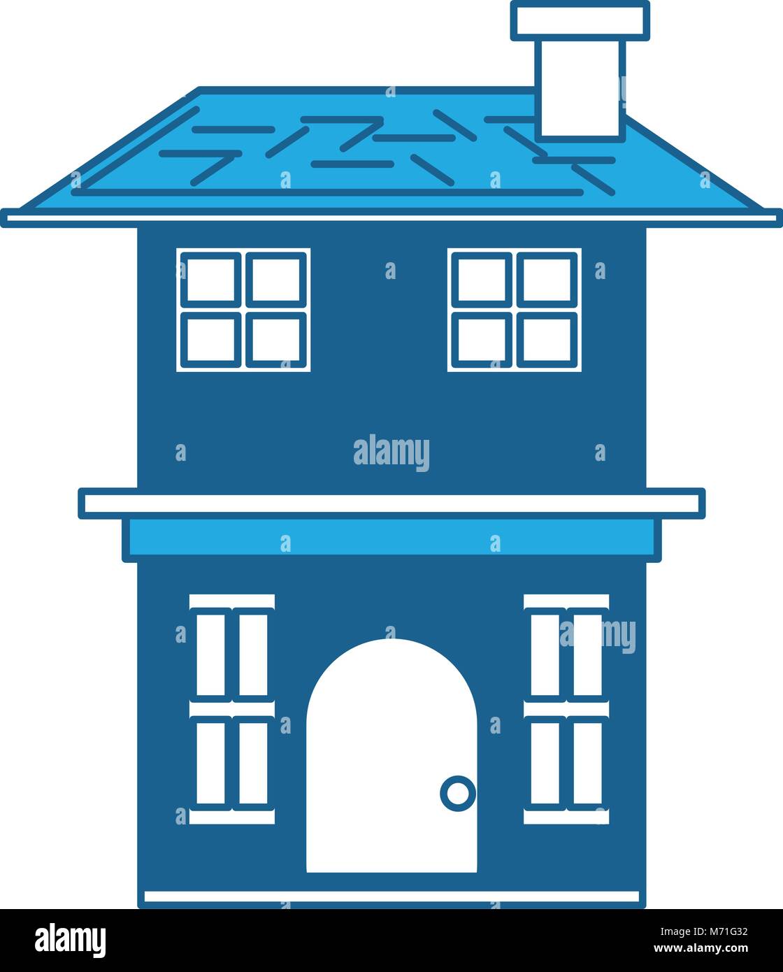 Two floors house icon over white background, blue shading design ...