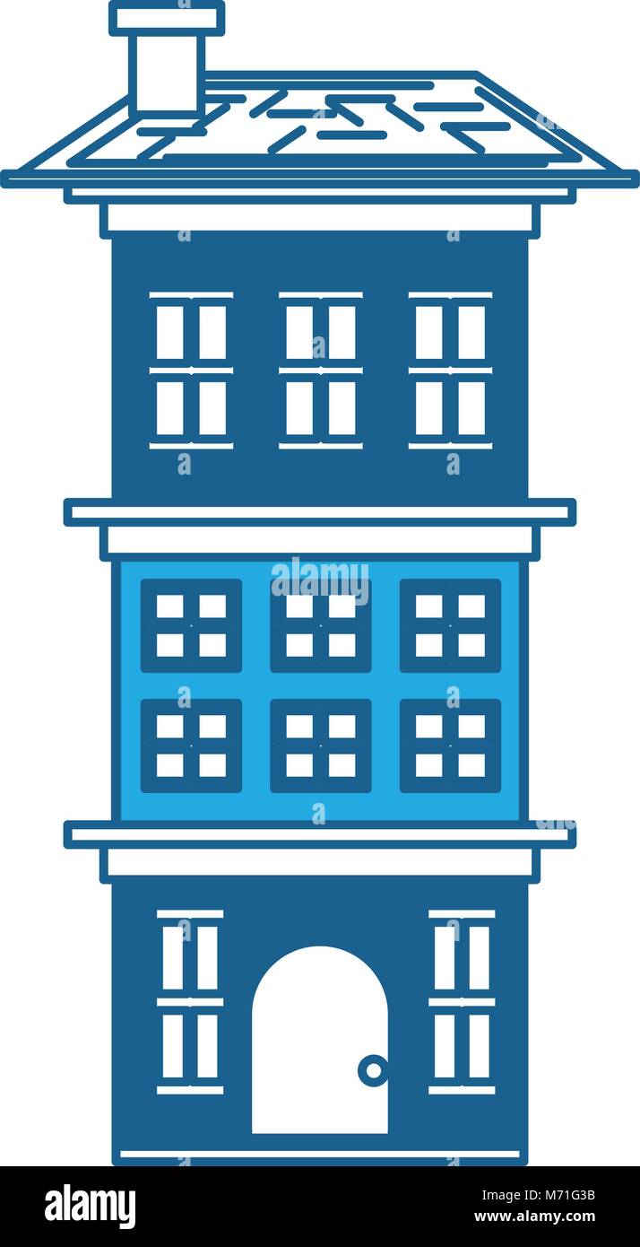 Residential big house icon over white background, blue shading design ...
