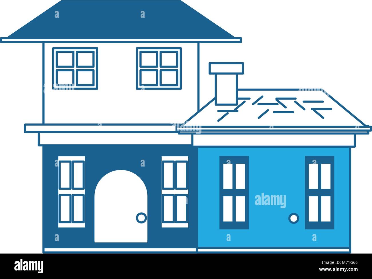 Two floors house icon over white background, blue shading design ...