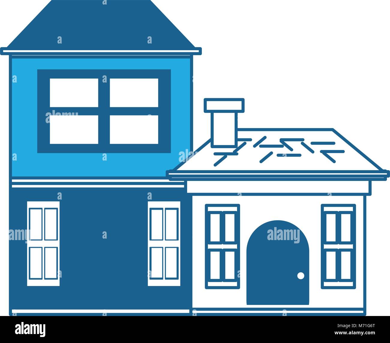 Two floors house icon over white background, blue shading design ...