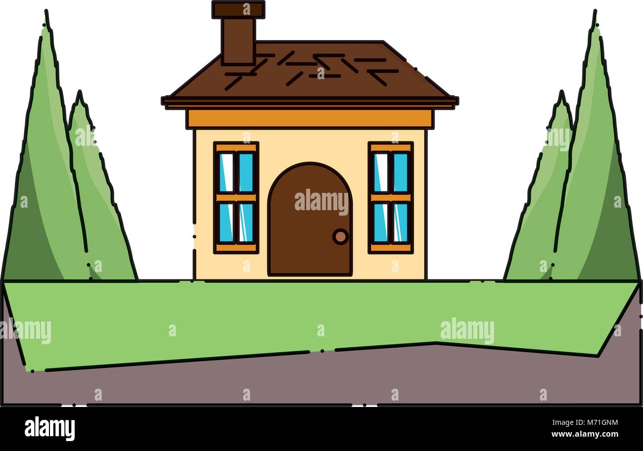 House with trees around over white background, vector illustration ...