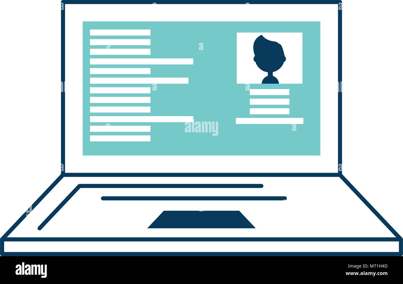 Laptop computer with social profile on screen over white background ...