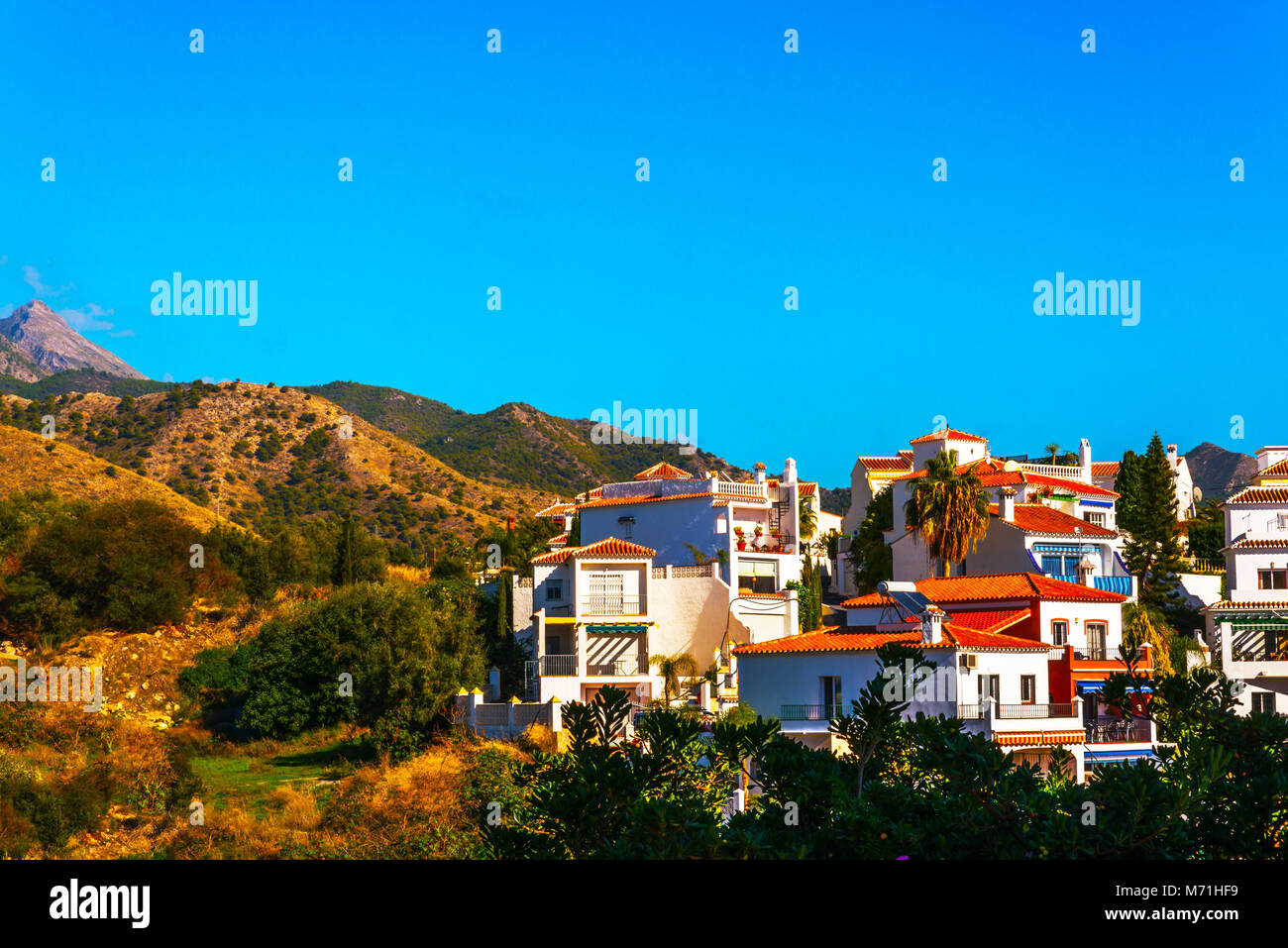 typical town architecture in Andalusia, characteristic building facades ...