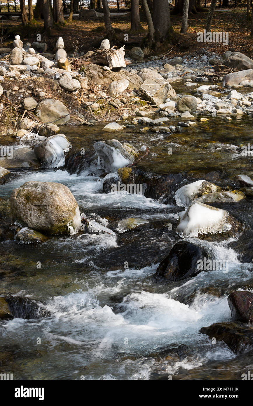 Ice Patterns and Flowing Water in the River Dranse at Morzine in Haute ...