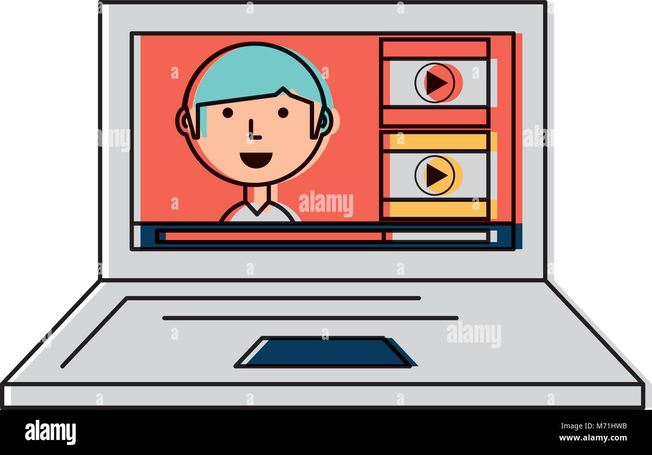 Laptop computer with social profile on screen over white background ...