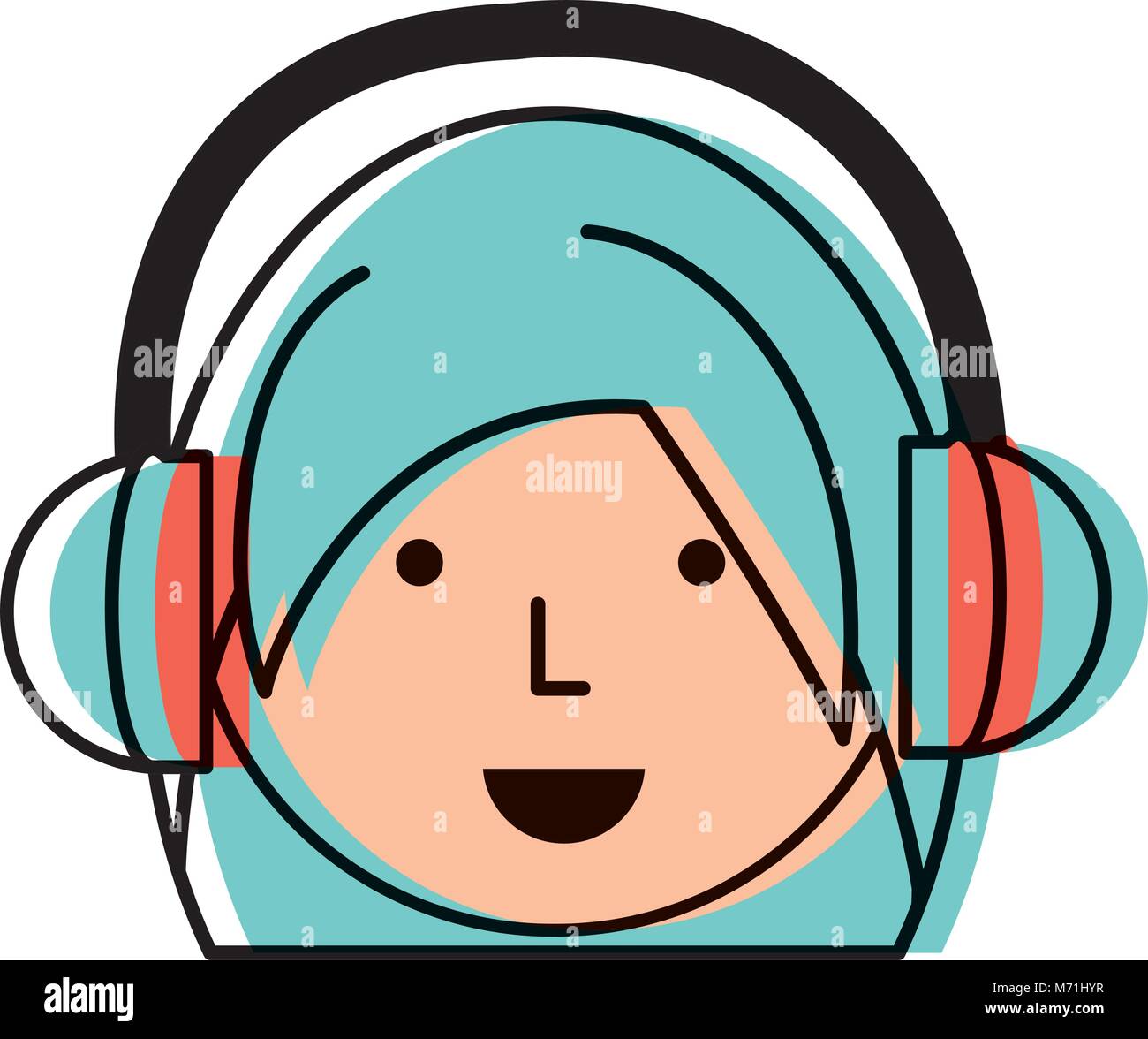 Cartoon girl with headphones over white background, colorful design ...