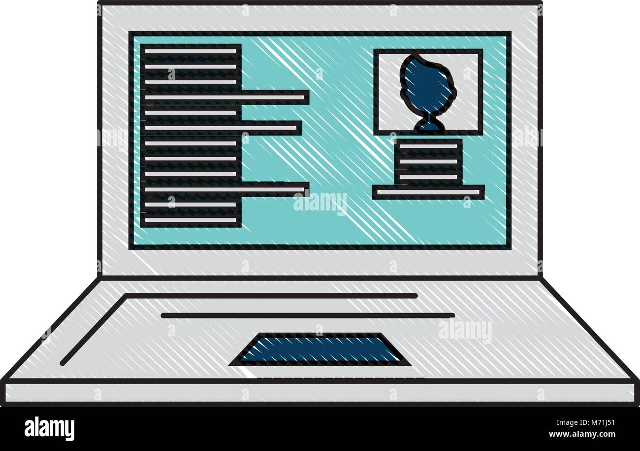 Laptop computer with social profile on screen over white background ...