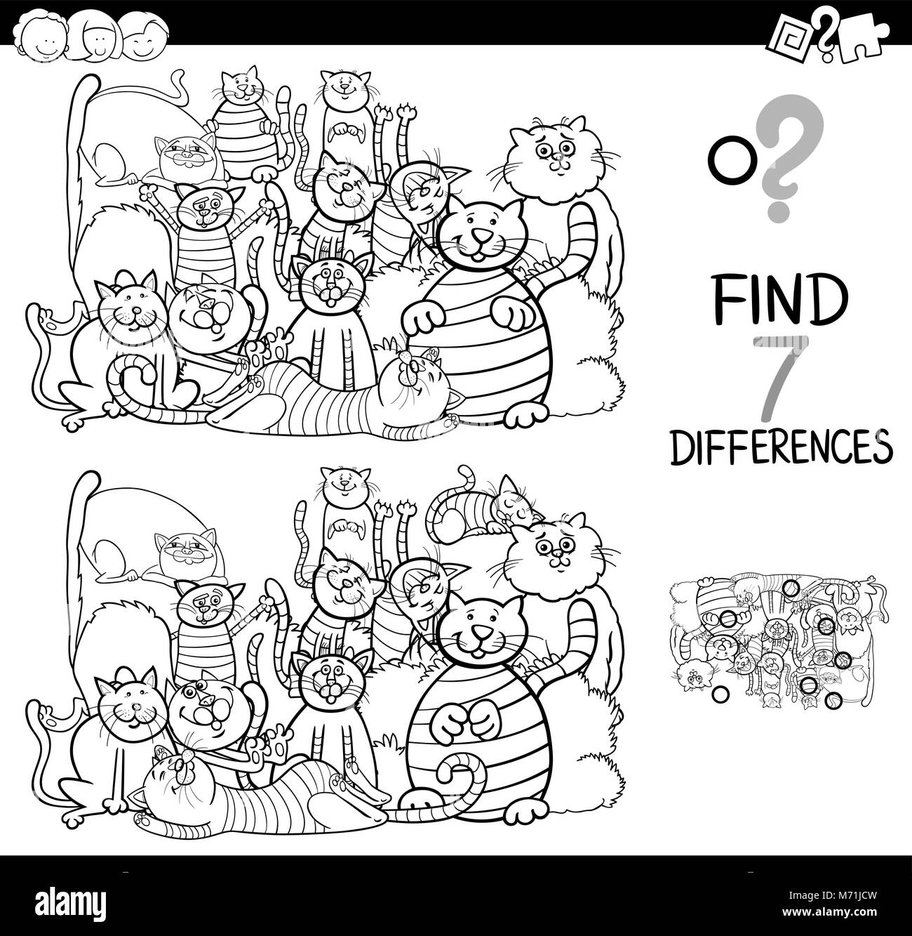 Black and White Cartoon Illustration of Finding Seven Differences ...