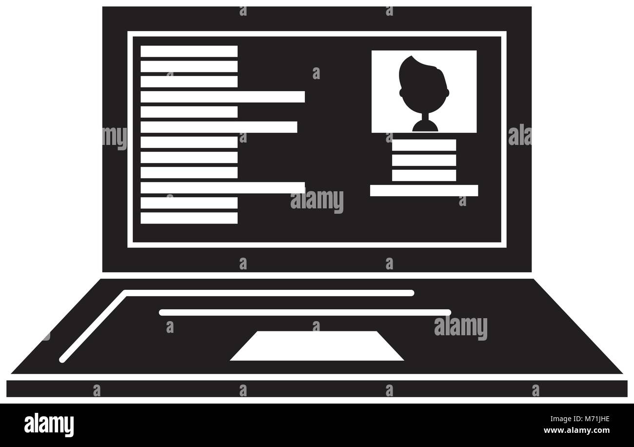 Laptop computer with social profile on screen over white background ...