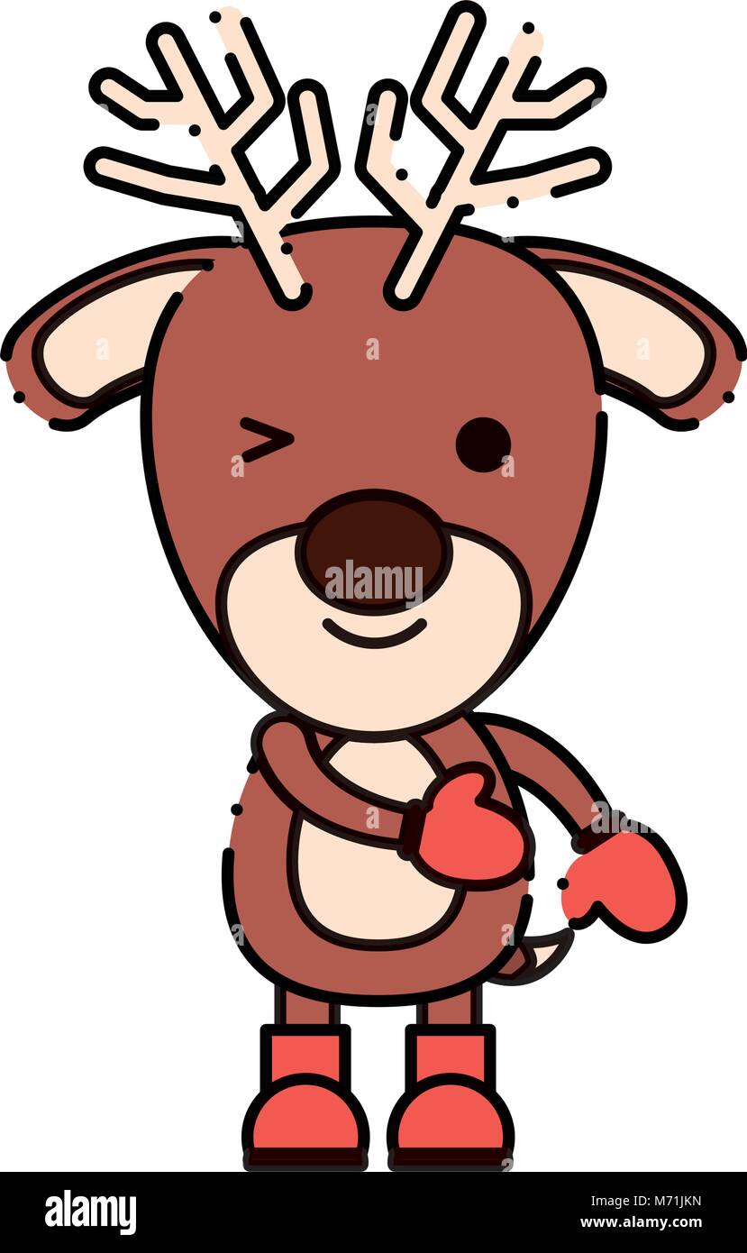cute deer with boots and gloves over white background. chritstmas ...