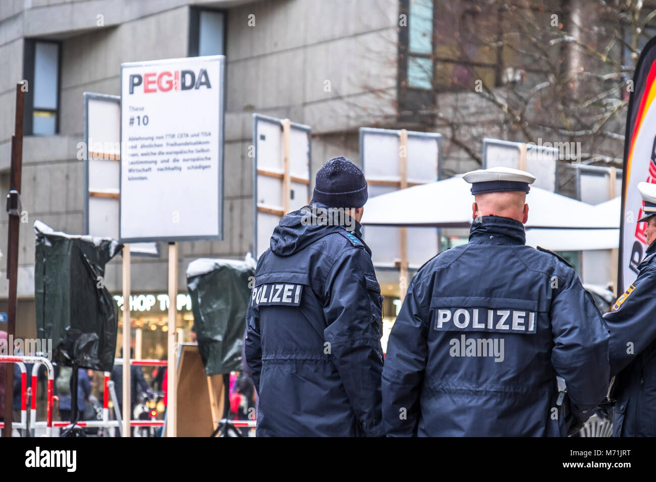 MUNICH / GERMANY - FEBRUARY 15 2018: The police is observing the PEGIDA ...