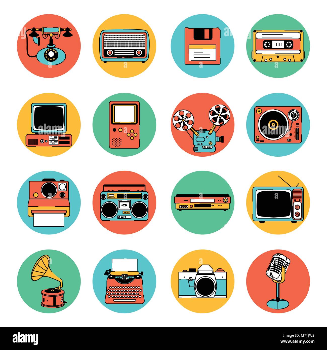 A vector illustration of Retro Electronic Equipment Icons Stock Vector ...