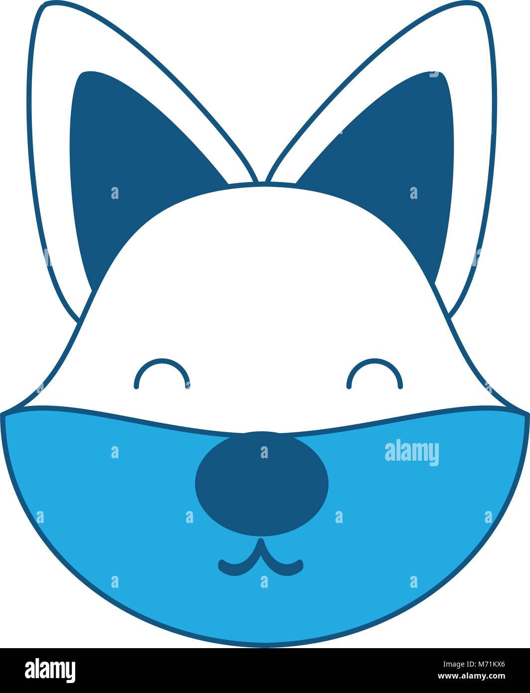 cute fox face icon over white background, blue shading design. vector ...