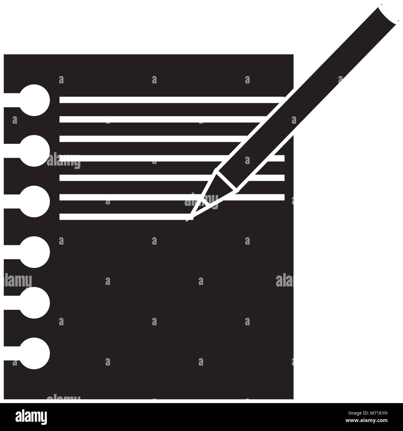 notebook sheet and pencil icon over white background, vector ...