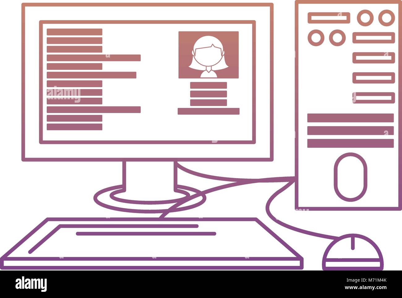 Computer with social profile on screen over white background, colorful ...