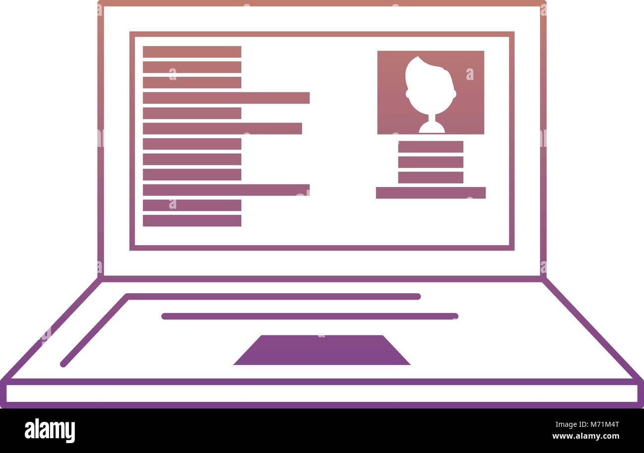 Laptop computer with social profile on screen over white background ...