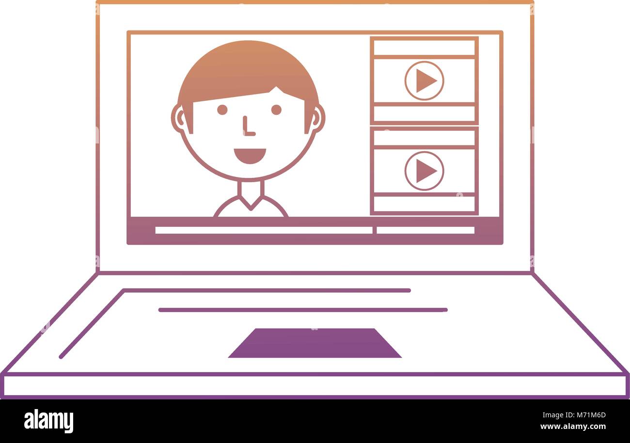 Laptop computer with social profile on screen over white background ...