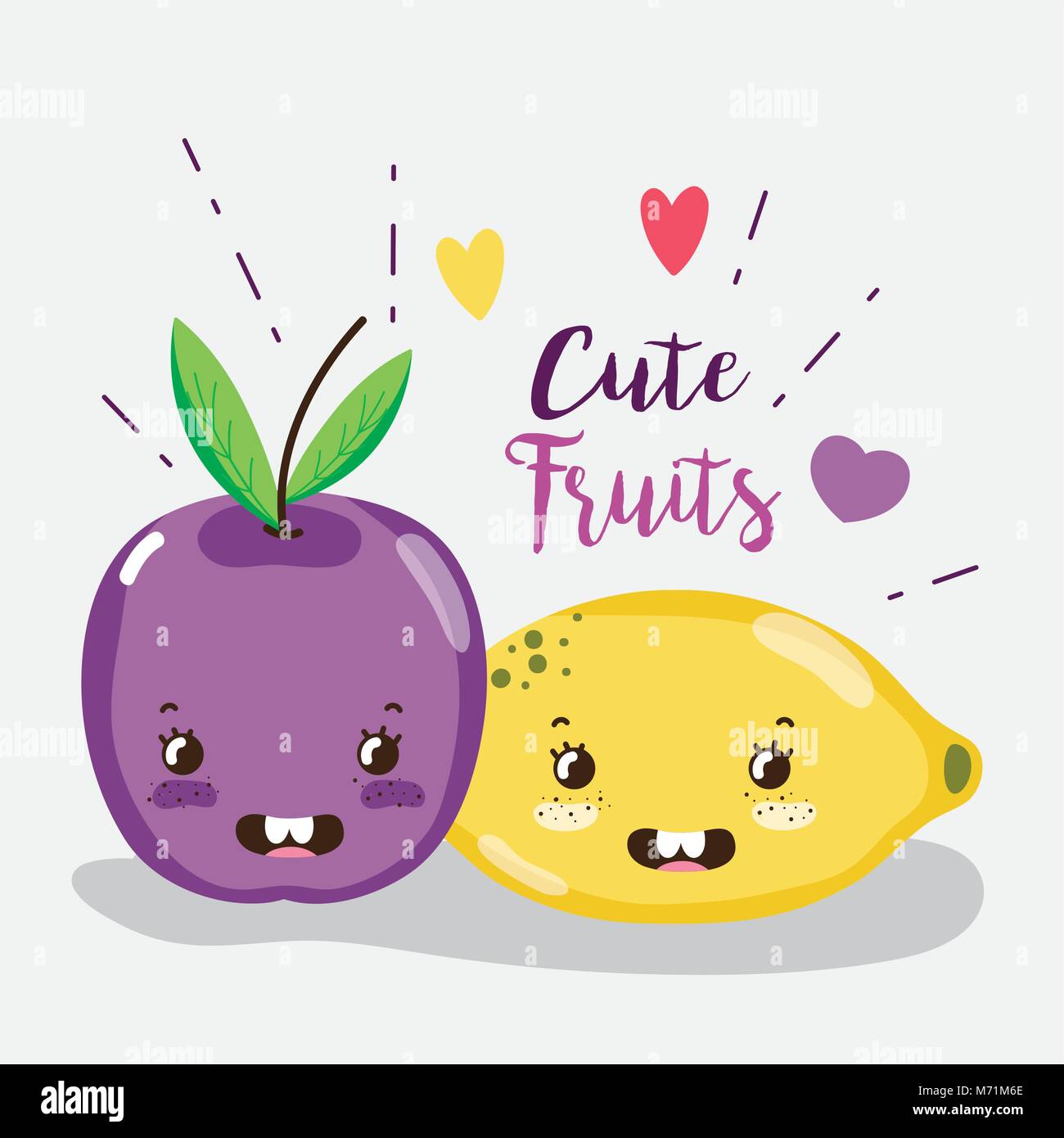 Cute grape and lemon cartoons vector illustration graphic design Stock ...