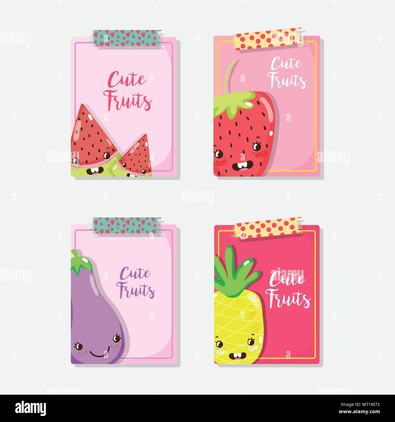 Cue fruits cards cartoons vector illustration graphic design Stock ...
