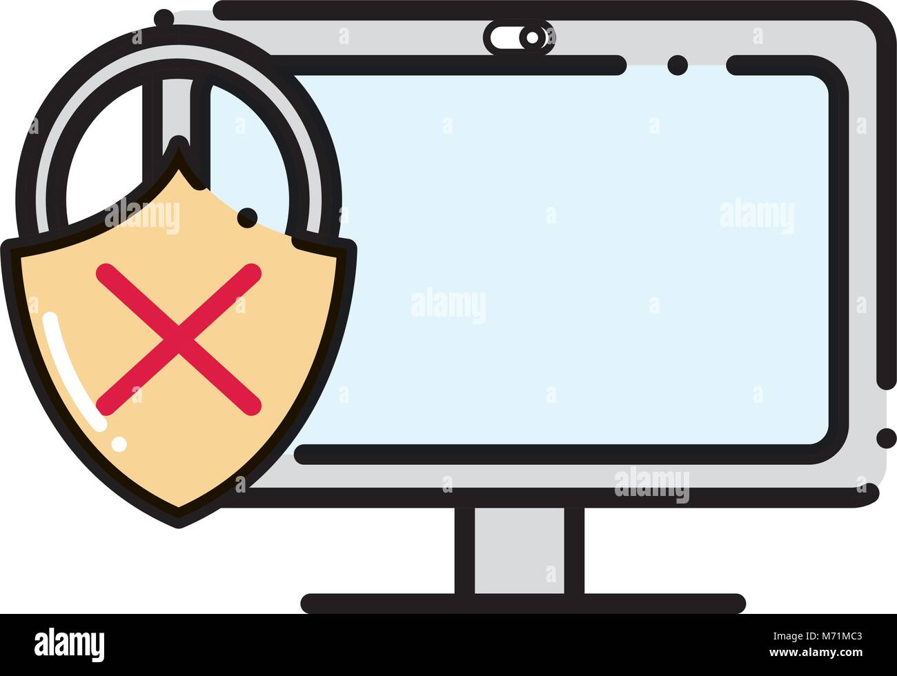 dashed line computer technology with padlock bad security vector ...