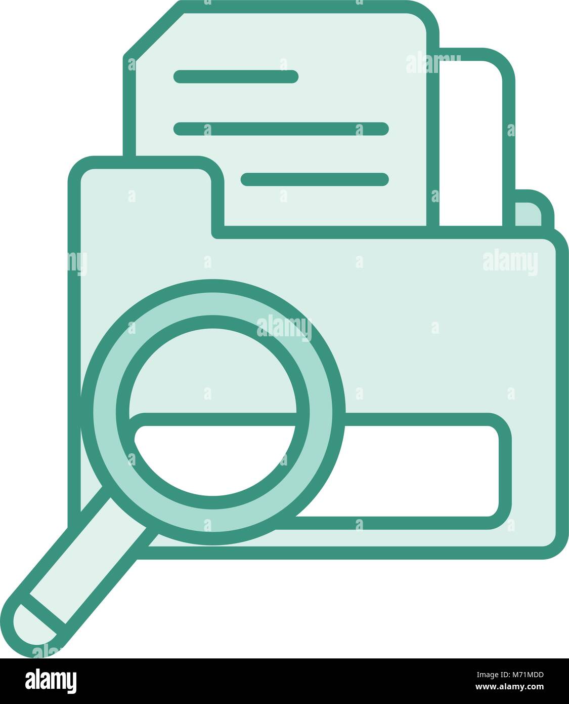 Duo Color Document Inside Folder File With Magnifying Glass Vecctor