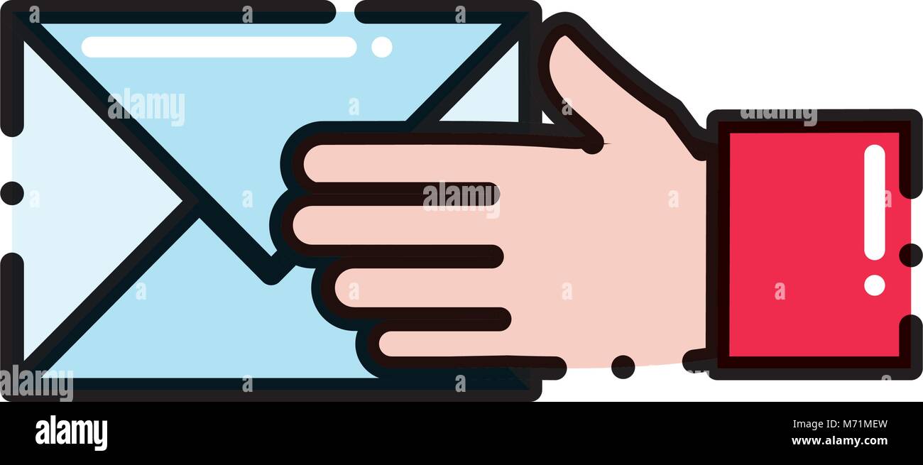 dashed line man hand with letter text message vector illustration Stock ...