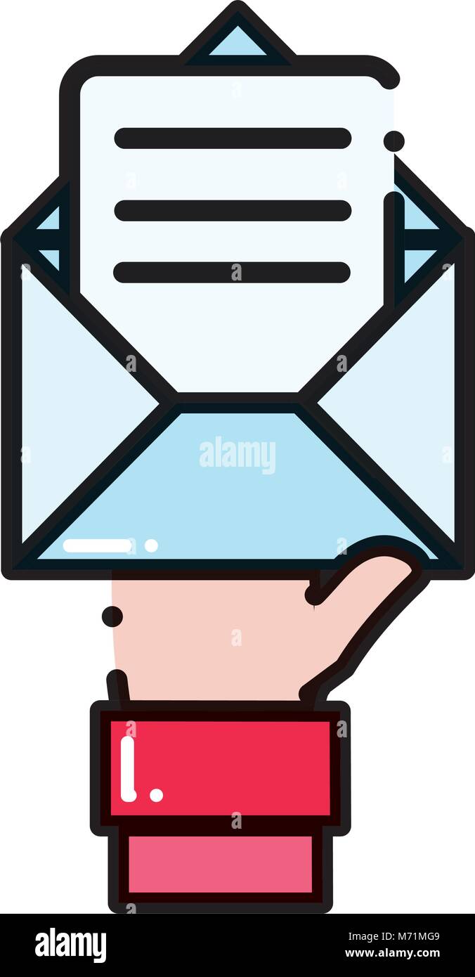 dashed line man hand with e-mail message information vector ...