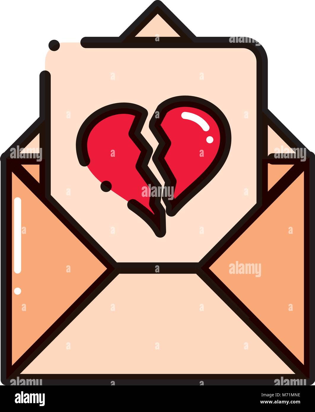 dashed line love letter to heart broken message vector illustration ...