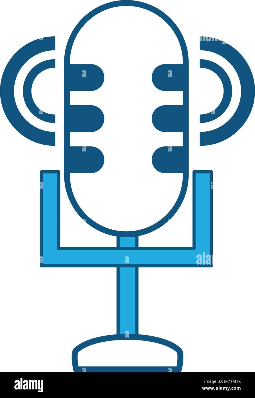 Retro microphone icon over white background, blue shading design ...