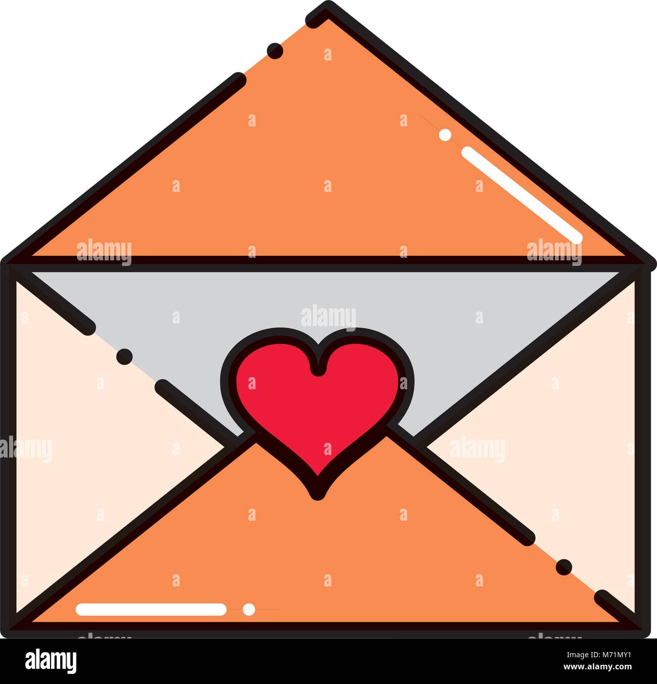 dashed line open love letter with romantic message vector illustration ...