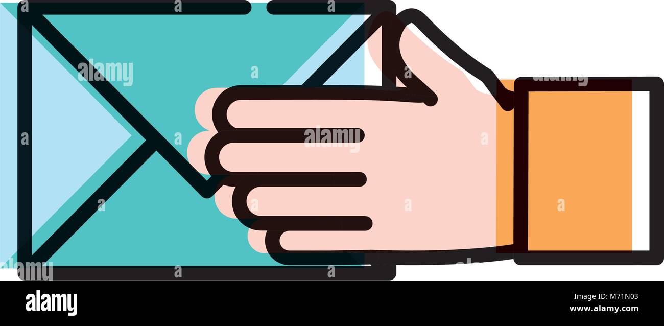 moved color man hand with letter text message vector illustration Stock ...