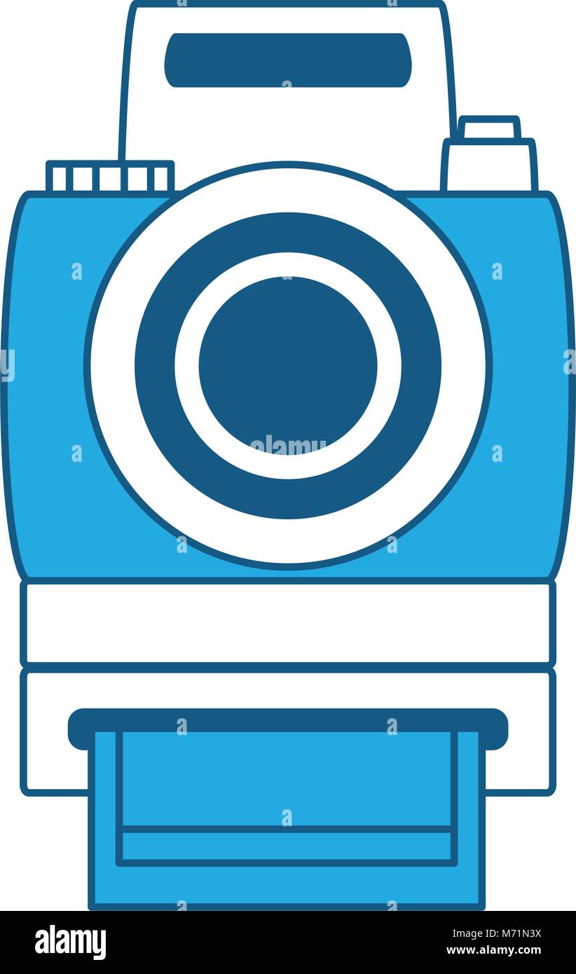 Instant camera icon over white background, blue shading design. vector ...