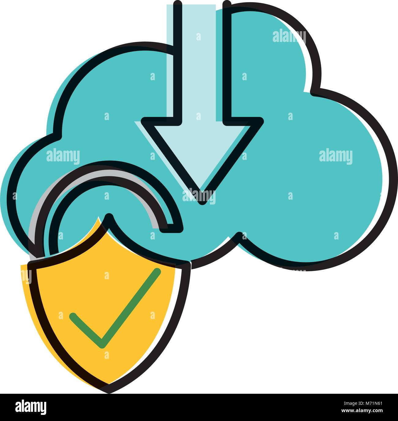 moved color cloud data downloading and padlock good security vector ...