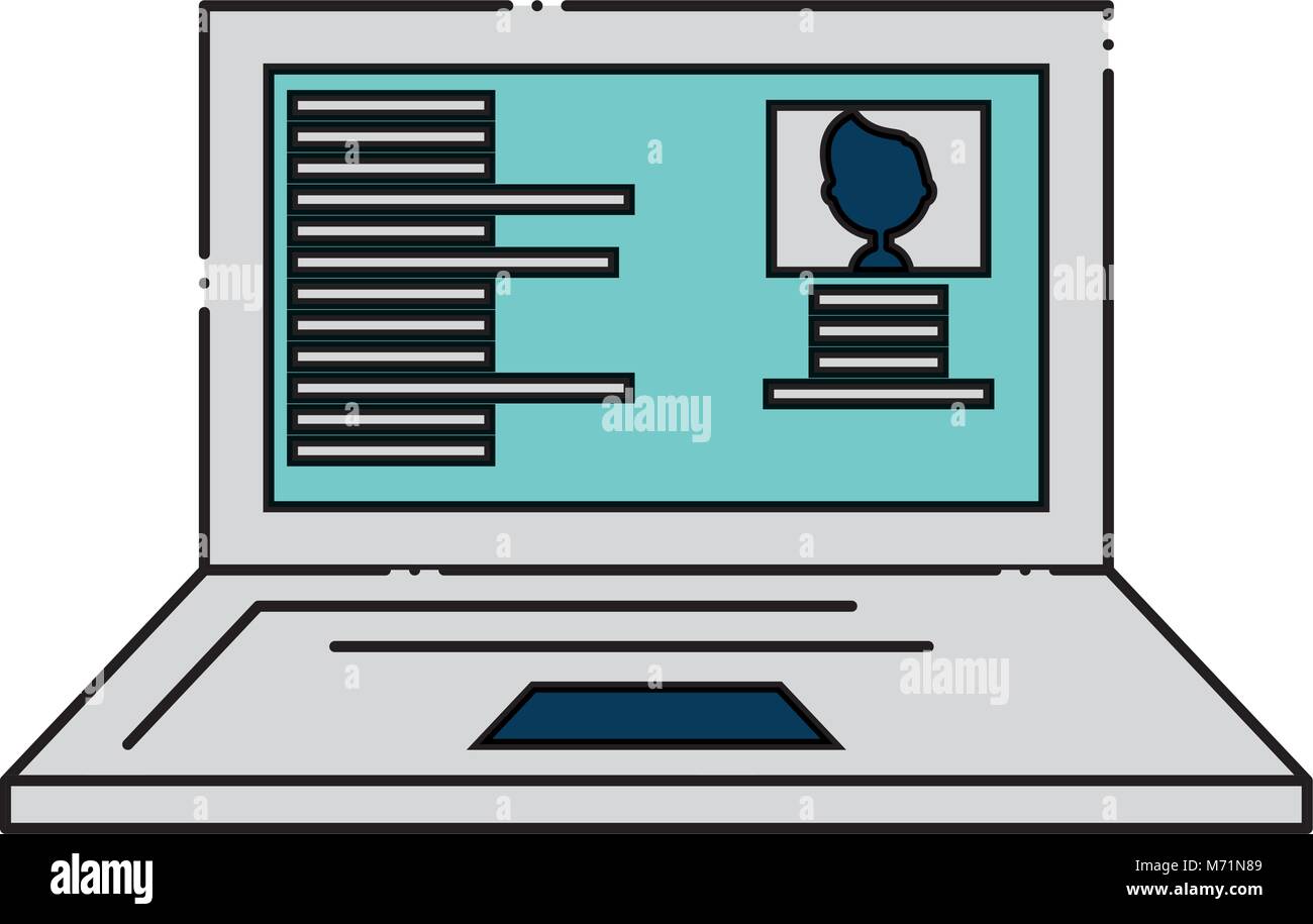 Laptop computer with social profile on screen over white background ...