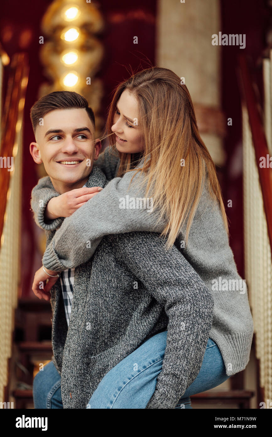 Lovely couple have fun time and smile to each other Stock Photo - Alamy