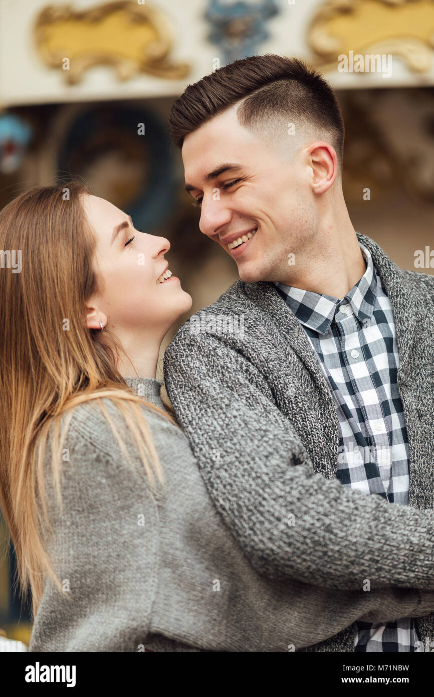 Lovely couple have fun time and smile to each other Stock Photo - Alamy