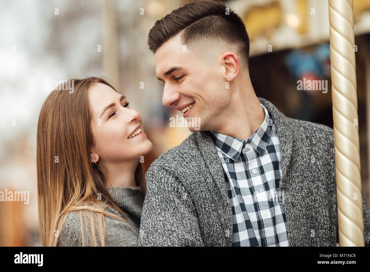 Lovely couple have fun time and smile to each other Stock Photo - Alamy