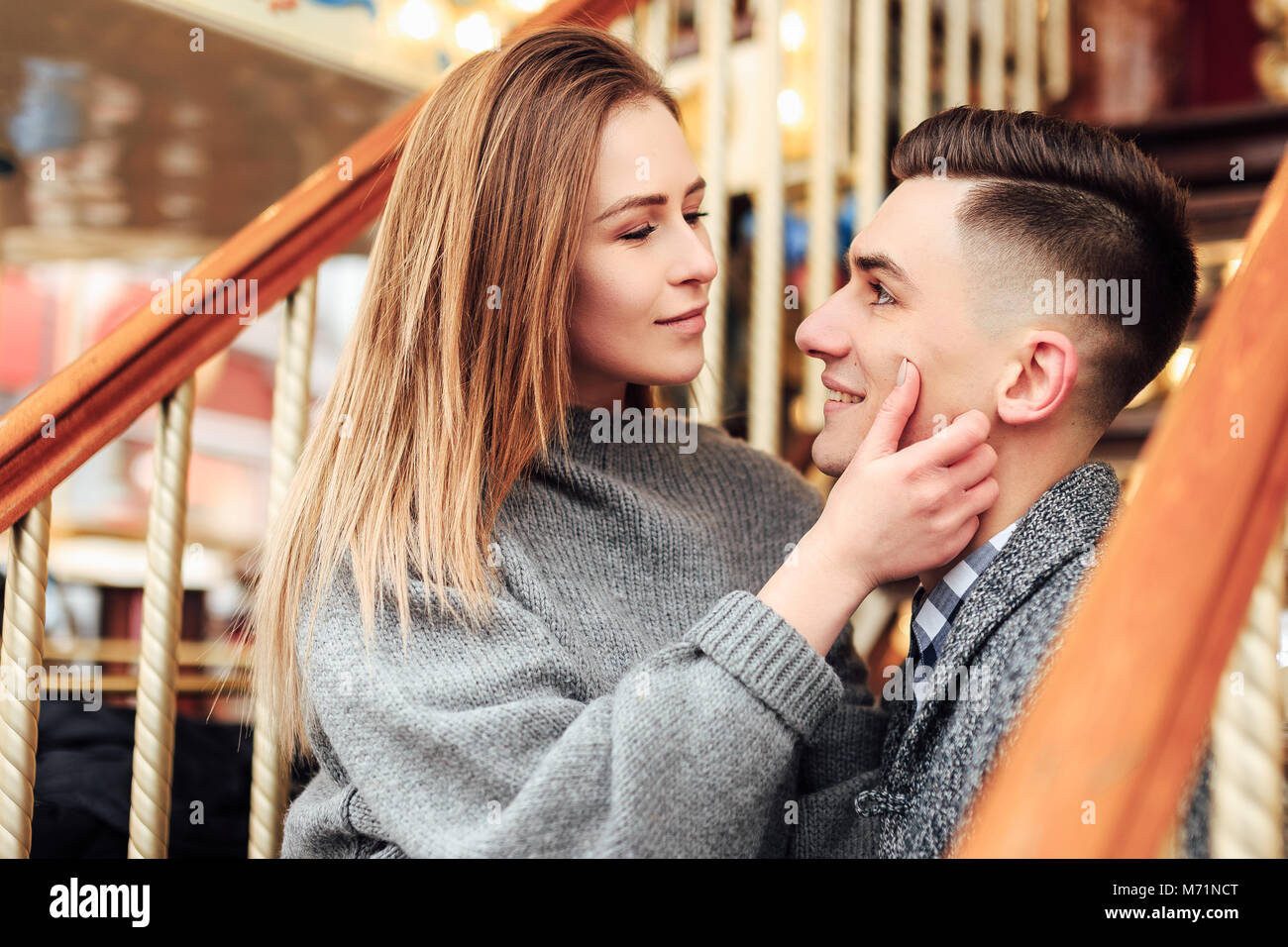 Lovely couple have fun time and smile to each other Stock Photo - Alamy