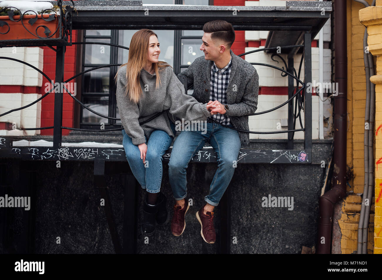 Lovely couple have fun time and smile to each other Stock Photo - Alamy