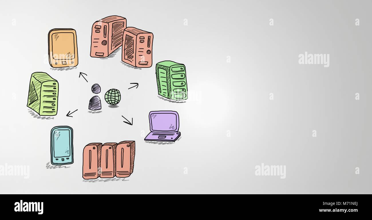 Servers network drawing doodles Stock Photo - Alamy
