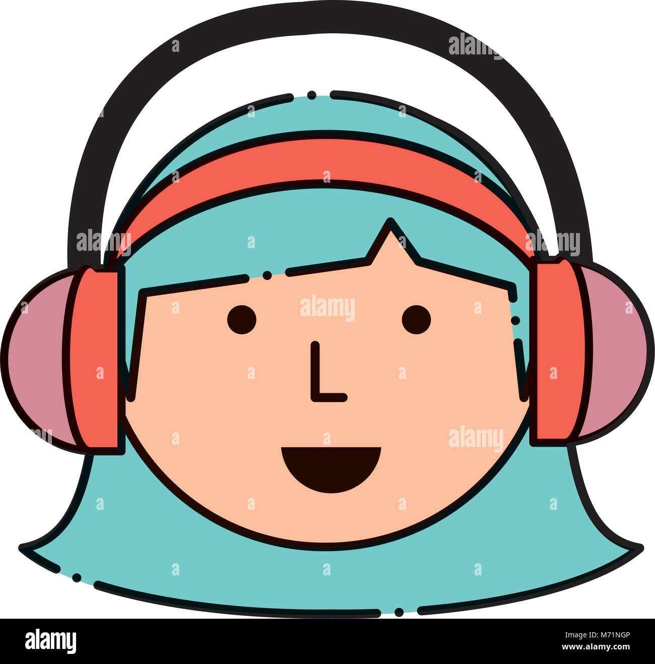 Cartoon Girl With Headphones Over White Background Colorful Design